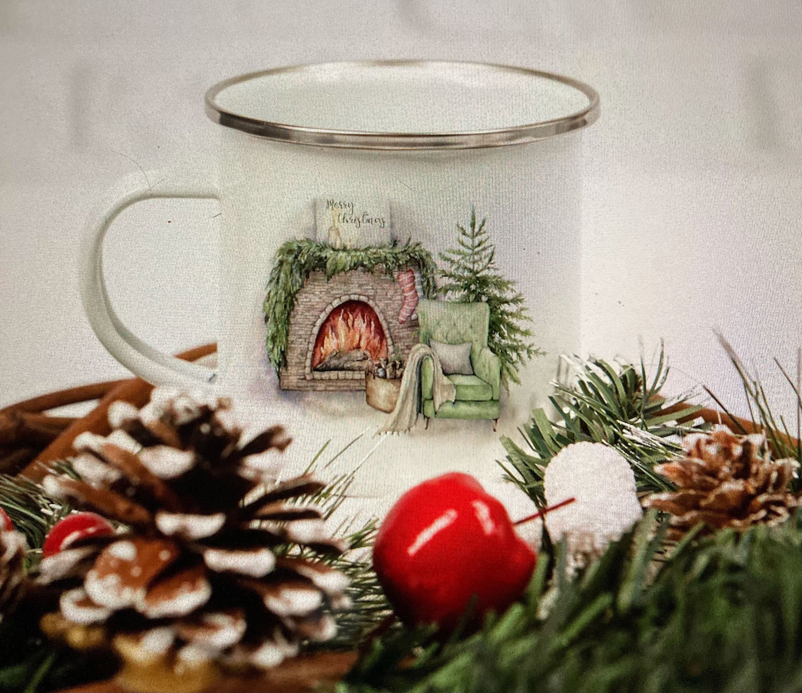 Christmas Fireplace (White) Enamel Camp Mug | We Are FREE